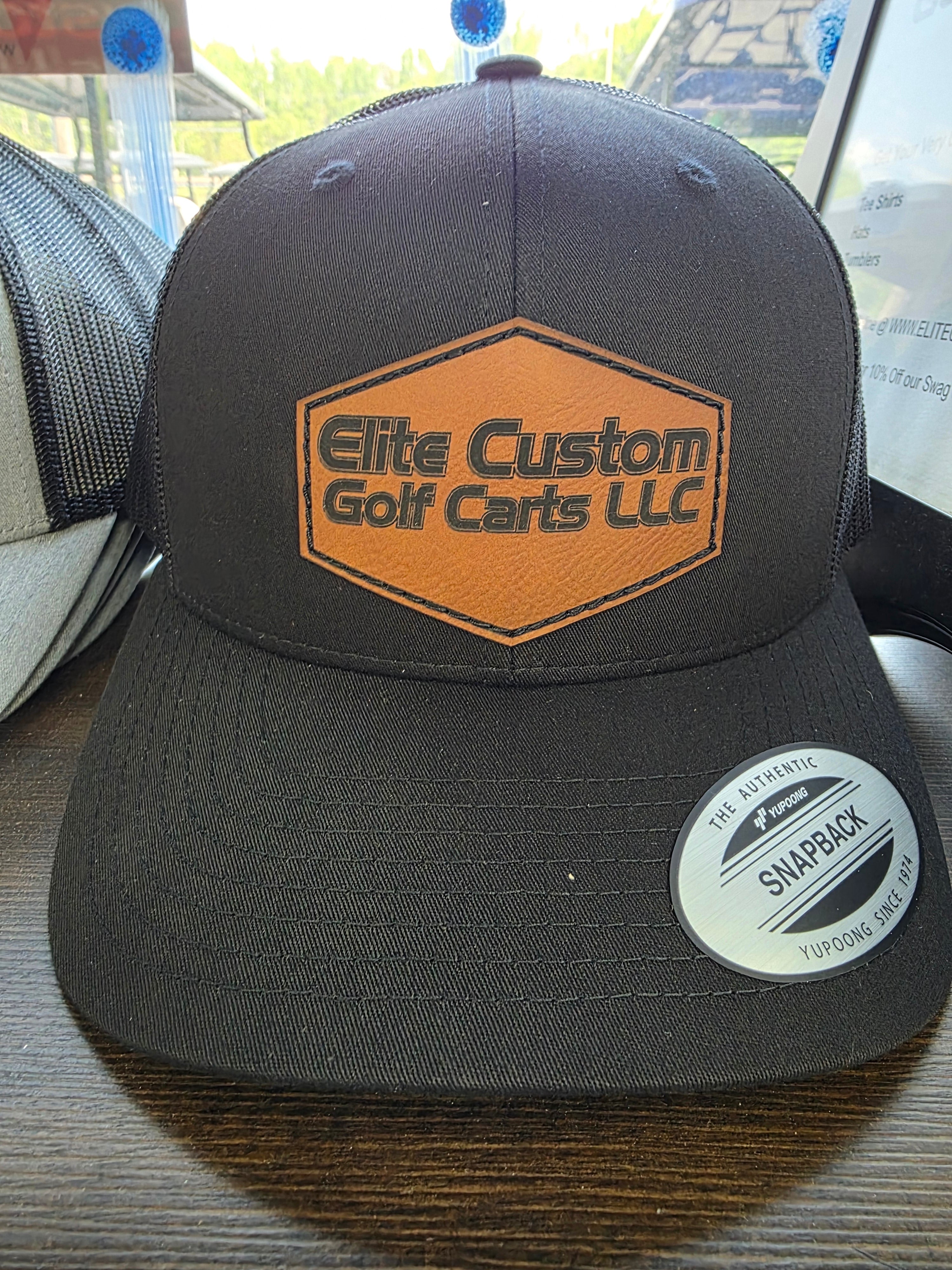 Elite Custom Golf Cart Trucker Hat Black Leather Patch – Elite Custom ...