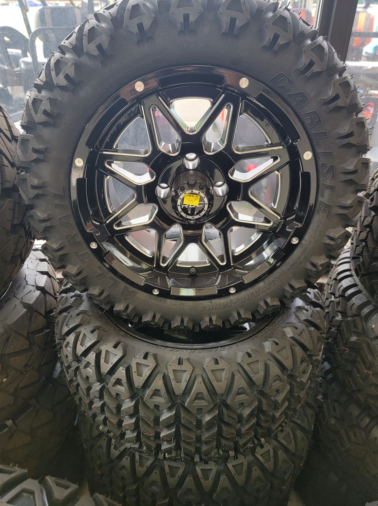 GOLF CART 14" ROC ASSUALT BLACK MILLED WHEELS ON 14x23" ALL TERRAIN TI ...