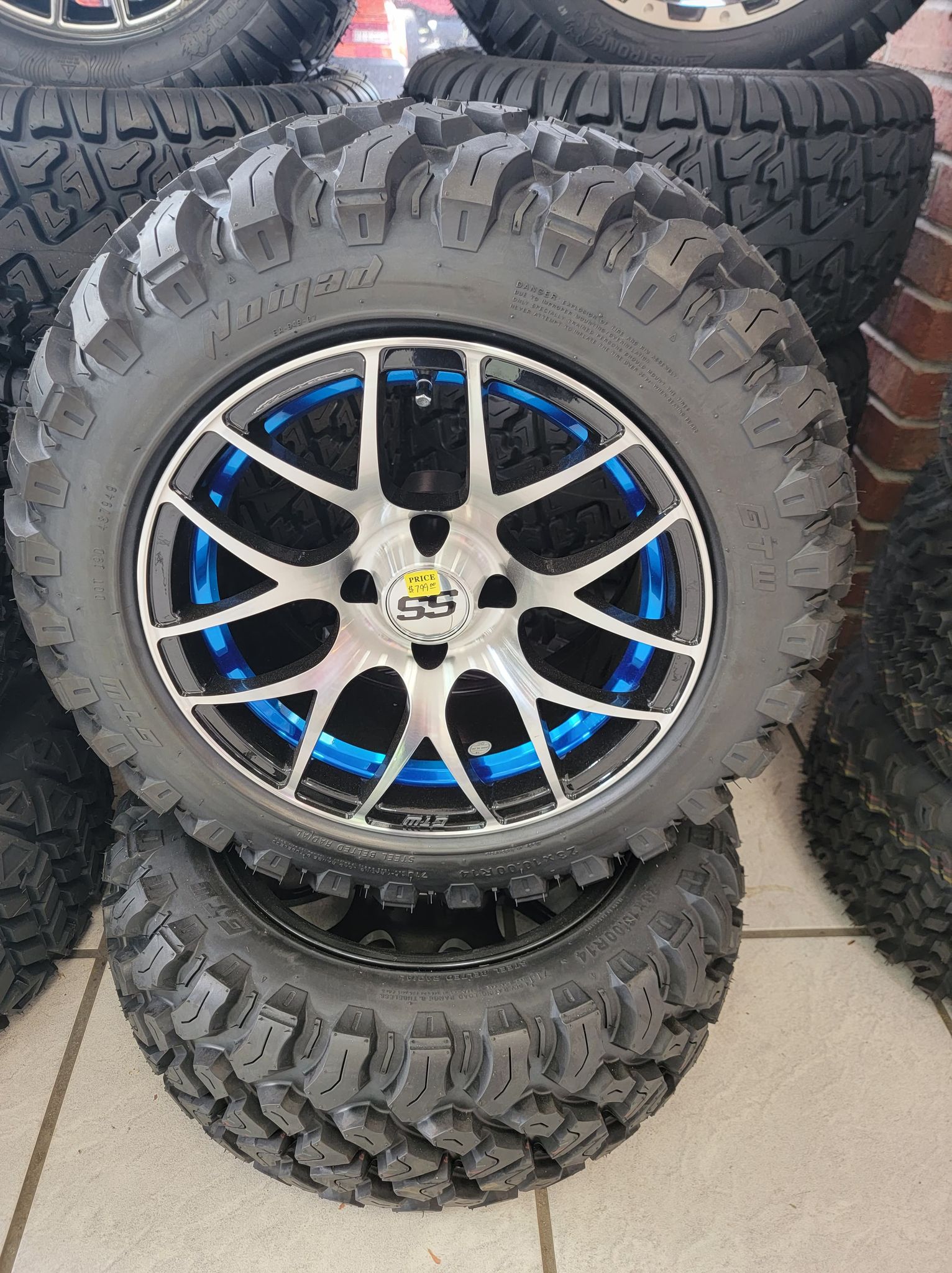 GOLF CART 14" GTW PURSUIT BLUE WHEELS ON 14x23" NOMAD ALL TERRAIN TIRE ...